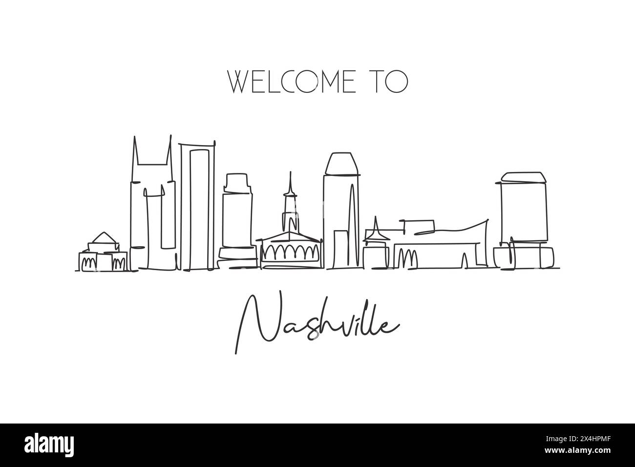 Single continuous line drawing of Nashville city skyline, Tennessee ...