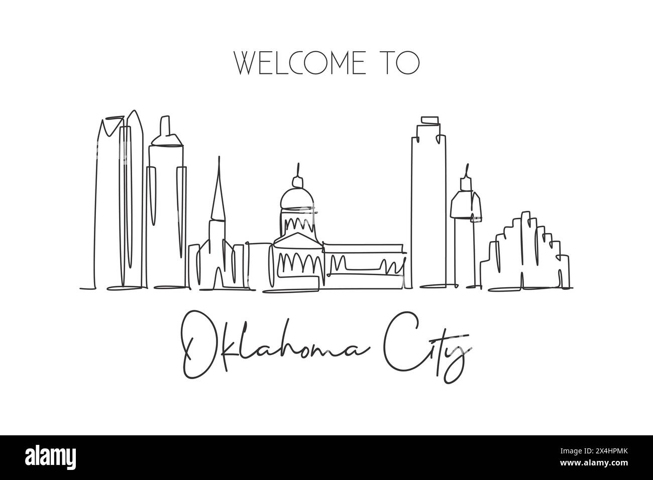 One continuous line drawing Oklahoma city skyline, United States ...