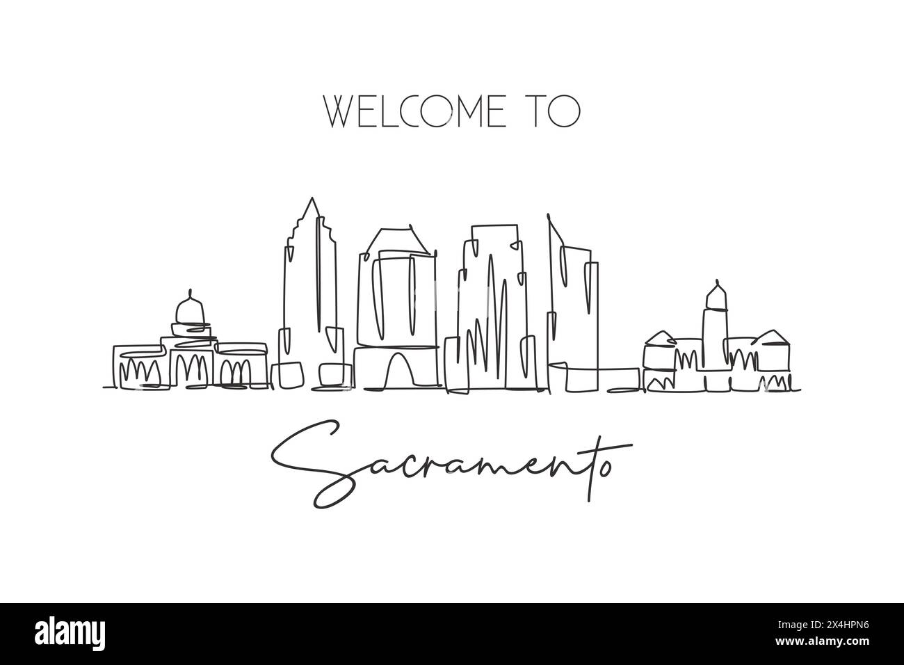One single line drawing of Sacramento city skyline, California ...