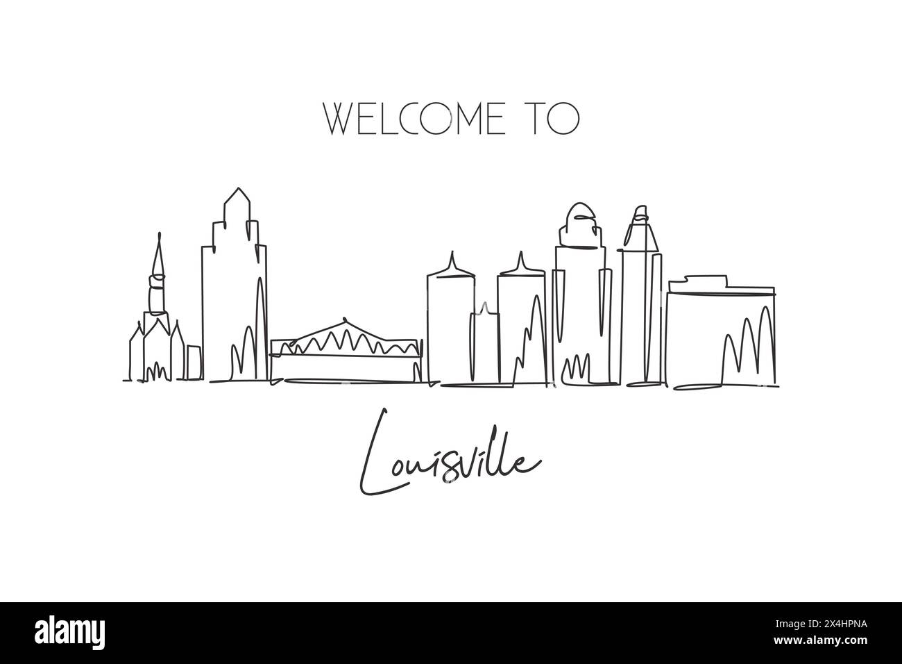 Single continuous line drawing Louisville city skyline, Kentucky ...
