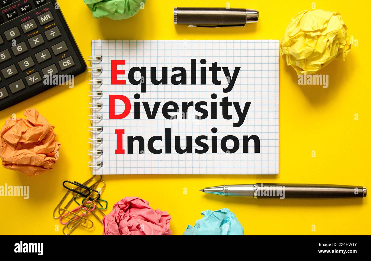 EDI equality diversity inclusion symbol. Concept words EDI equality diversity inclusion on white ...
