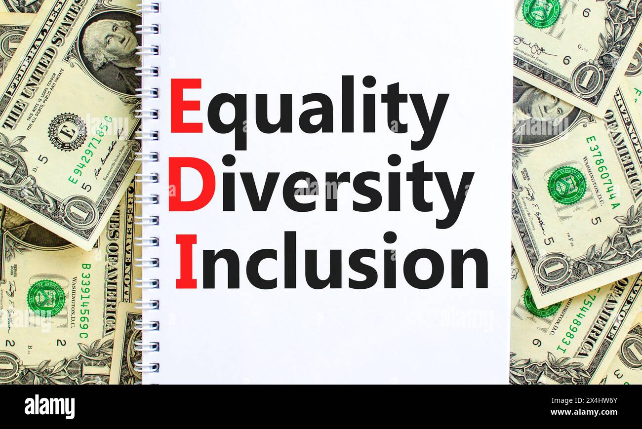 EDI equality diversity inclusion symbol. Concept words EDI equality diversity inclusion on white ...