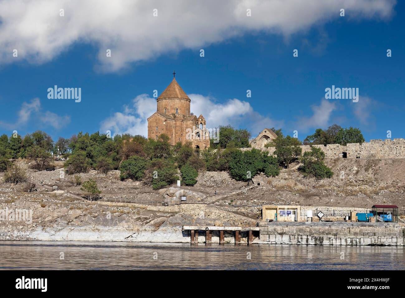 10th century Akdamar Armenian Church of the Holy Cross and pier ...