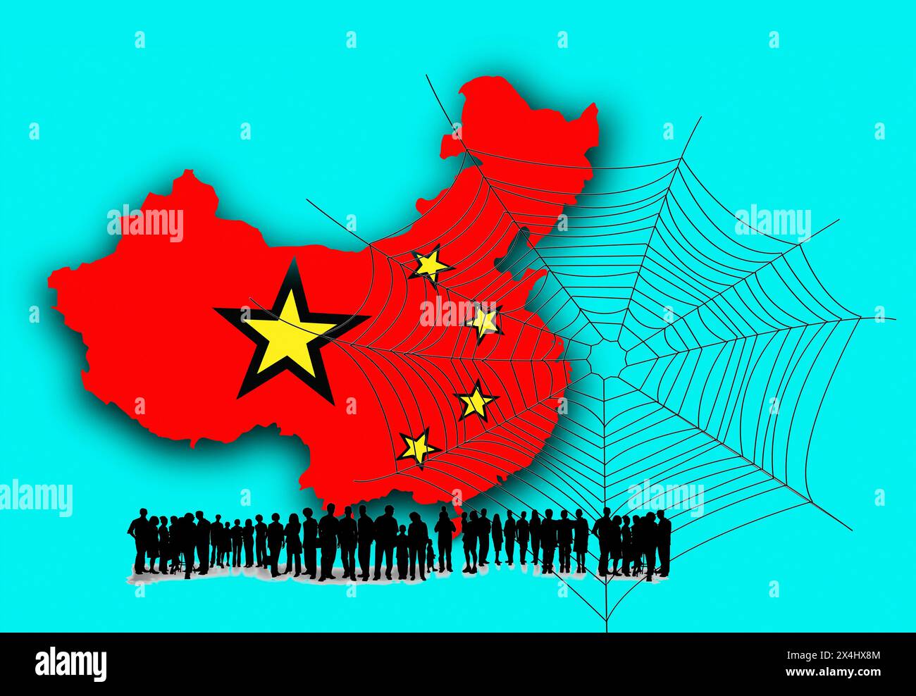 Symbolic image, China, surveillance, social spider web, trade dispute ...