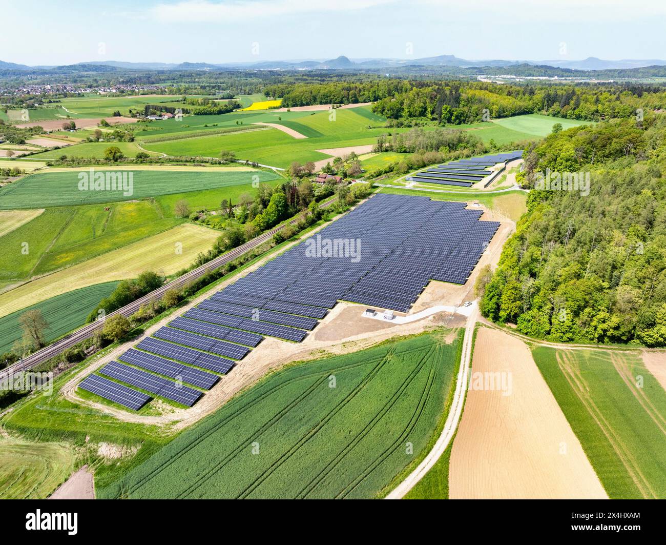 Aerial photo, solar modules, solar park, photovoltaics, power ...