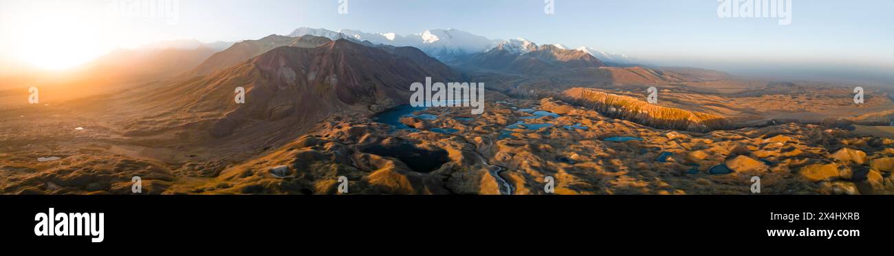 Aerial view, high mountain landscape with glacial moraines and mountain ...