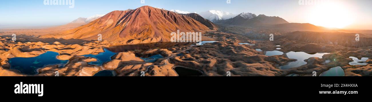 Aerial view, high mountain landscape with glacial moraines and mountain ...
