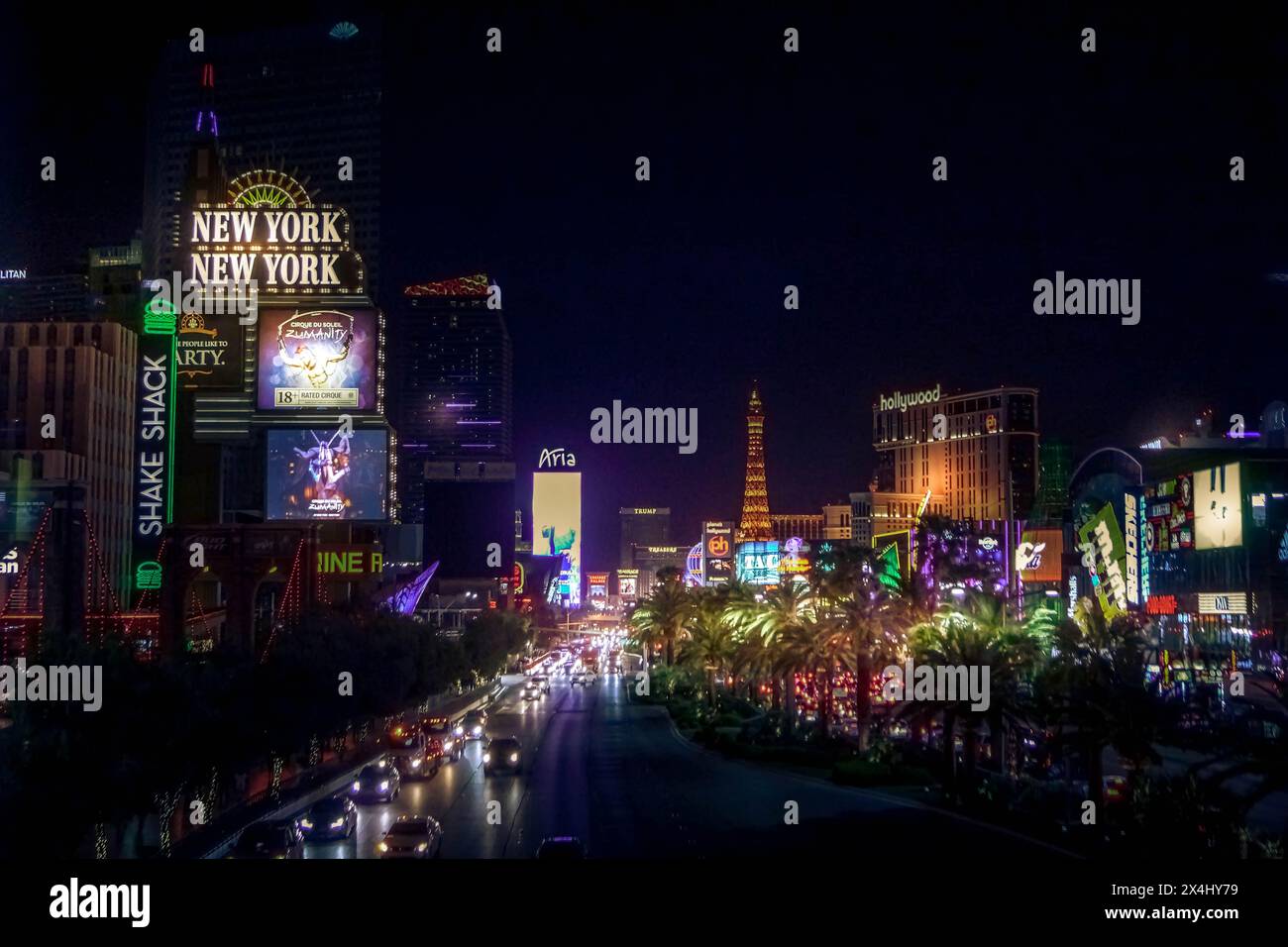 The Las Vegas Strip during the night with neon signs, advertising ...