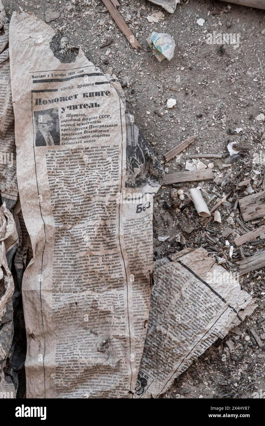 Old newspaper and objects from the USSR, Abandoned ruins, ghost town ...