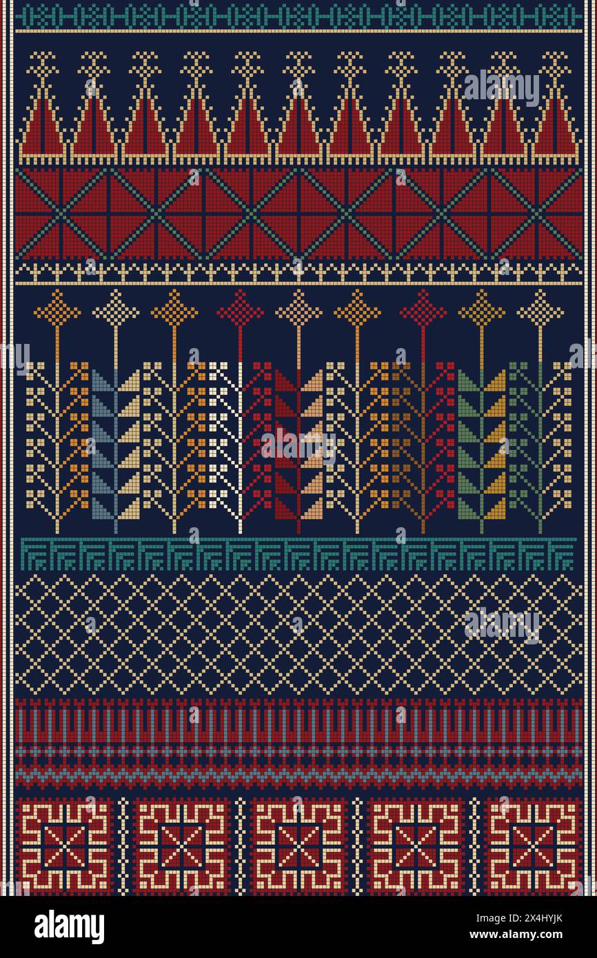Traditional Palestinian Tatreez, seamless pattern vector template Stock ...