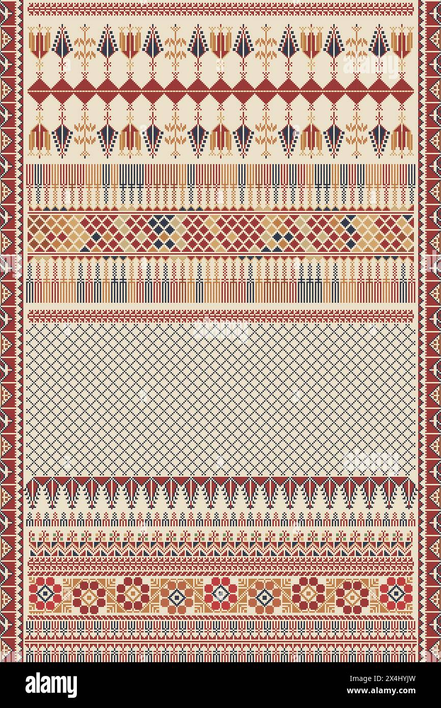 Traditional Palestinian Tatreez, seamless pattern vector template Stock ...