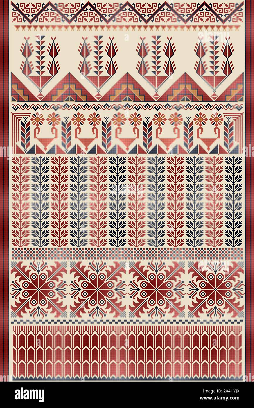 Traditional Palestinian Tatreez, seamless pattern vector template Stock ...