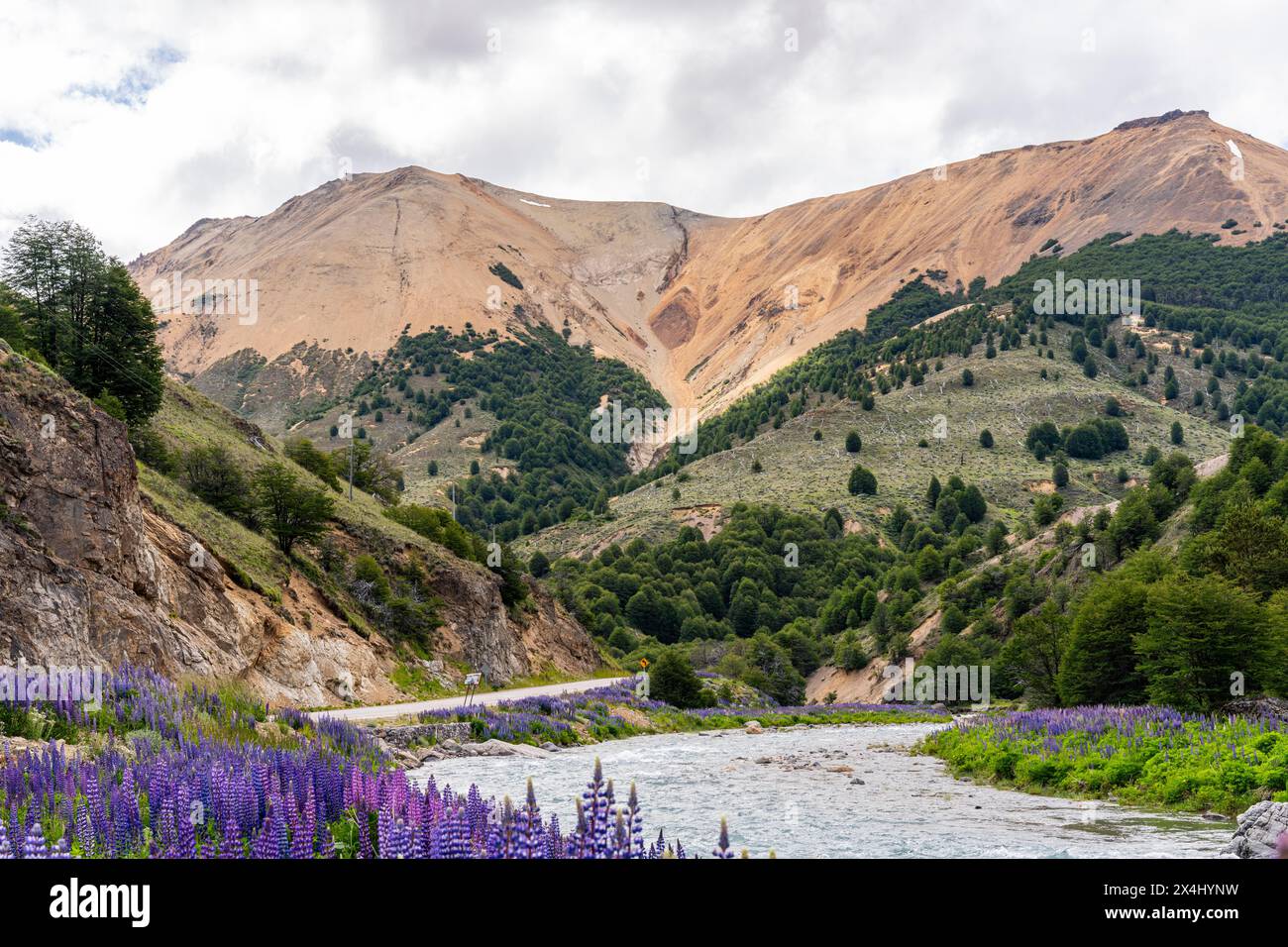 Mountain range along the Rio Blanco, Carretera Austral, Aysen, Chile ...