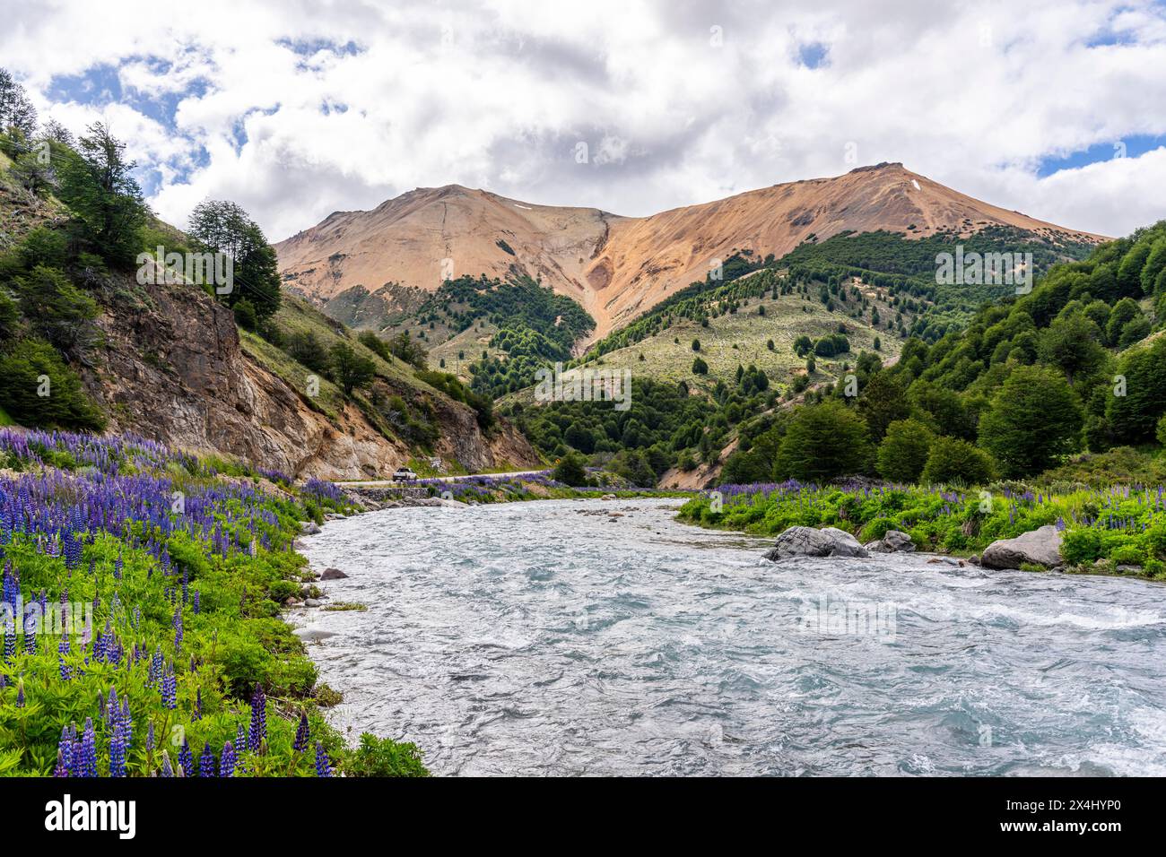 Mountain range along the Rio Blanco, Carretera Austral, Aysen, Chile ...