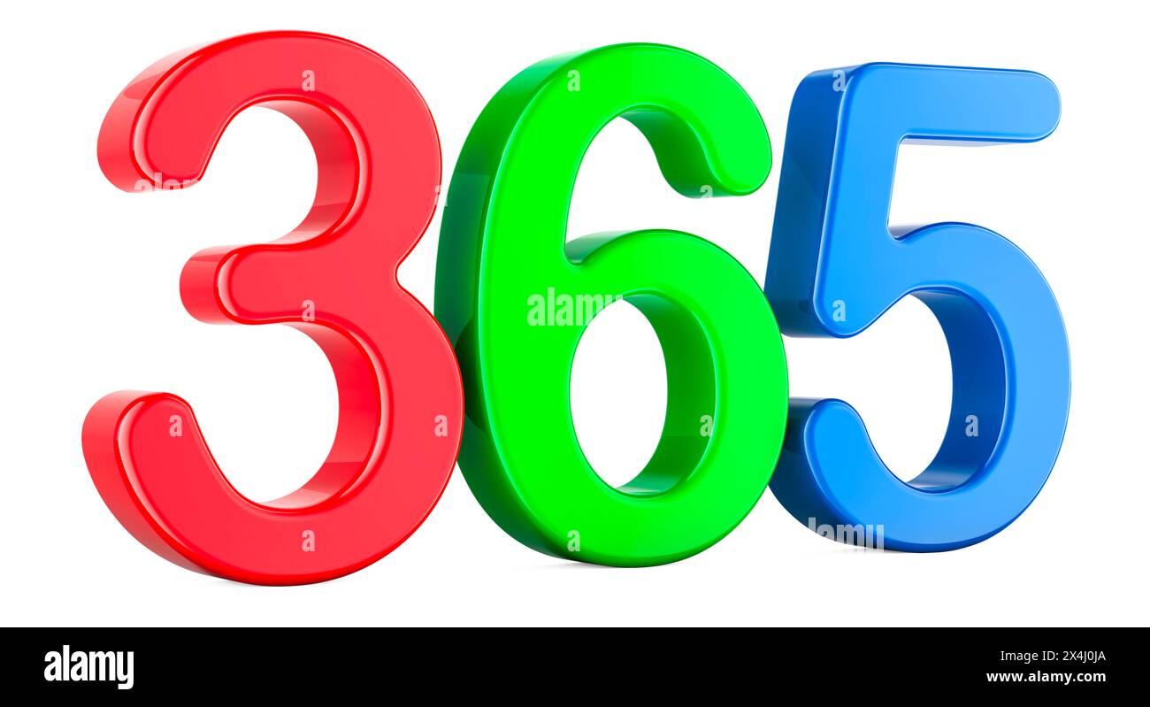Colored 365 number. 3D rendering isolated on white background Stock ...