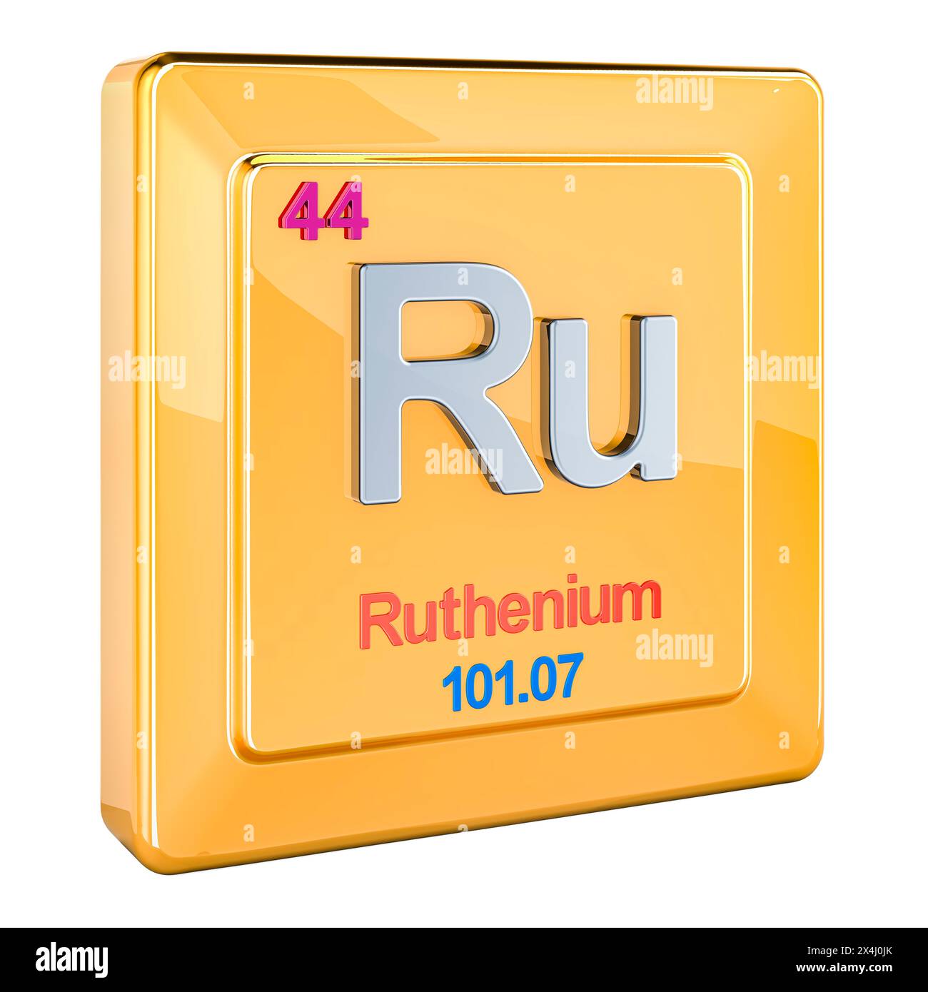 Ruthenium Ru, chemical element sign with number 44 in periodic table ...