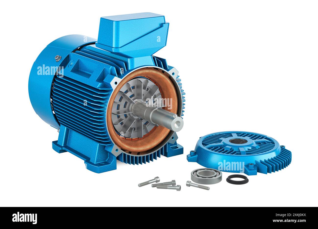 Electric motor, disassembled motor. 3D rendering isolated on white ...