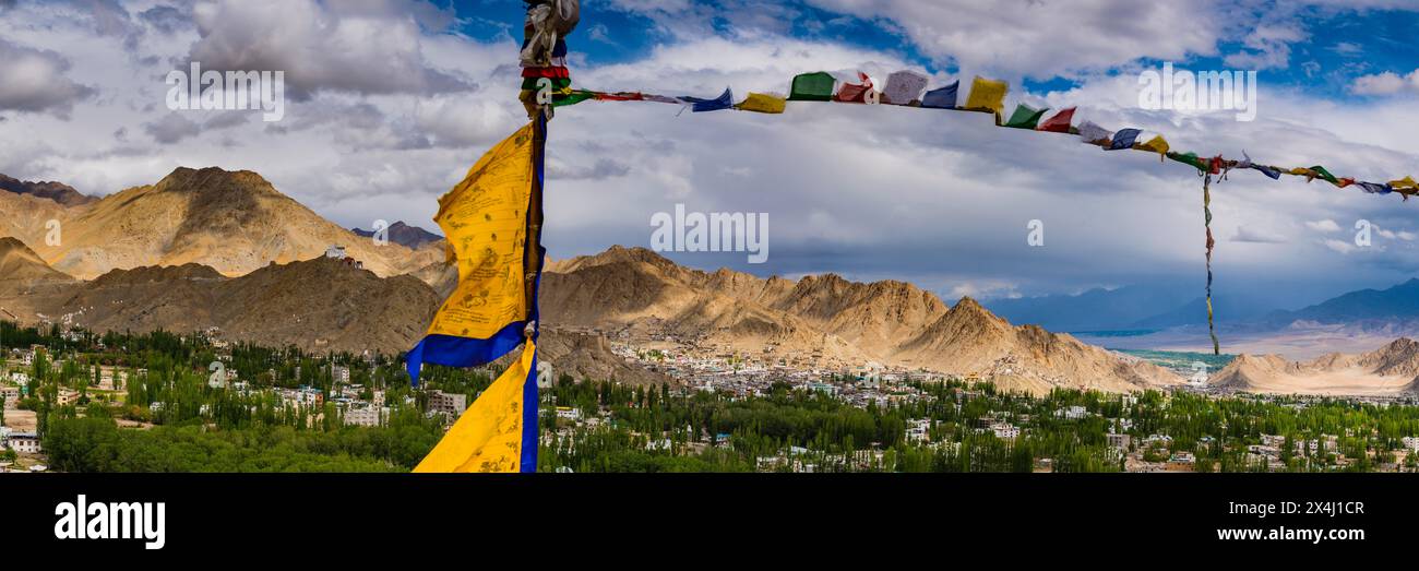 The Namgyal Tsemo Gompa monastery on Tsenmo Hill, a viewpoint over Leh ...