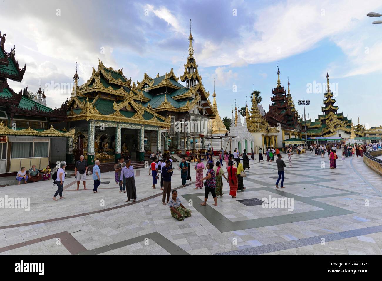 Pilgrims at Shwedagon Pagoda, Yangon, Myanmar, Asia, People walking on ...
