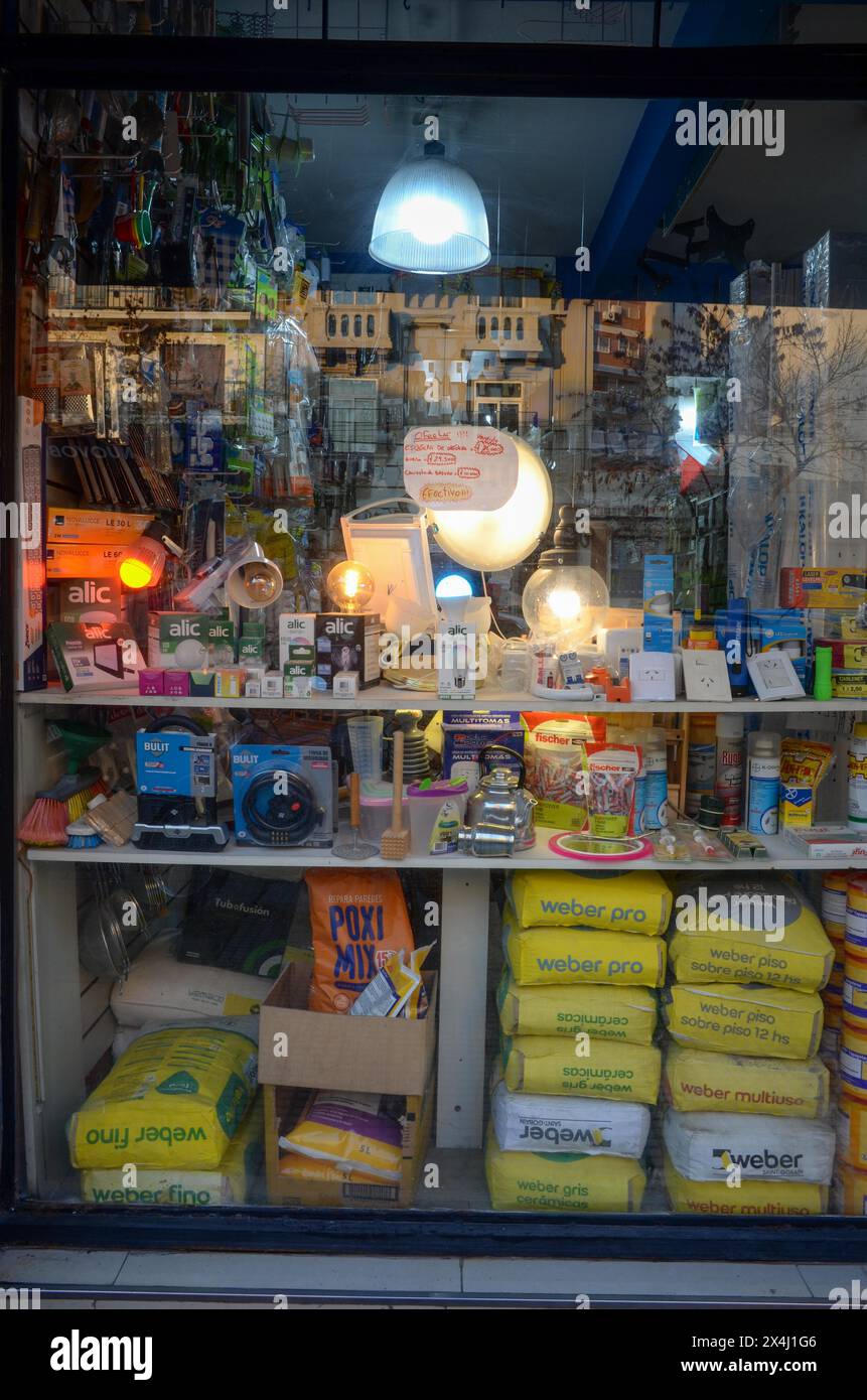 Chaotic display in the window of a DIY store in Buenos Aires, Argentina Stock Photo - Alamy