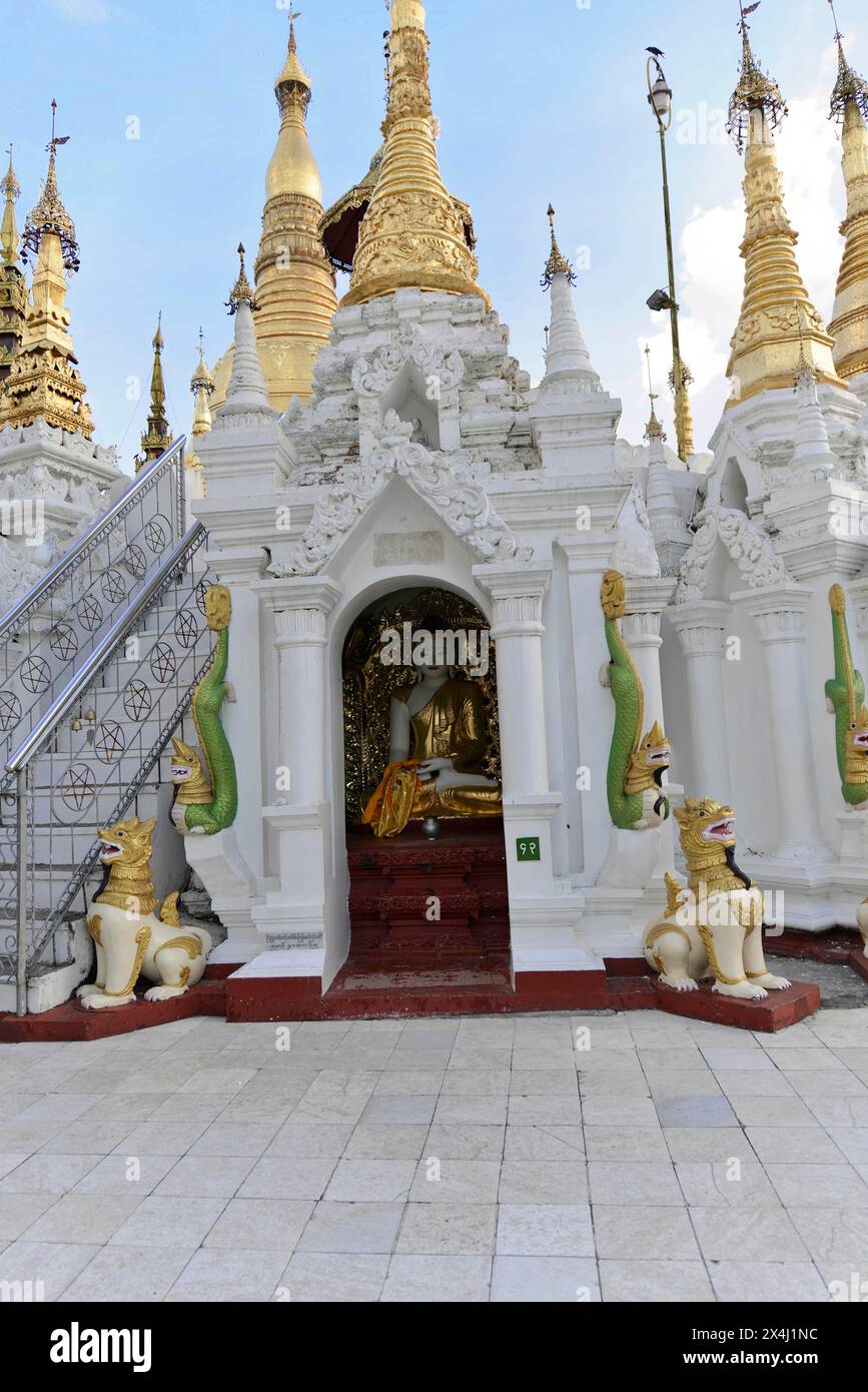 Shwedagon Pagoda, Yangon, Myanmar, Asia, Artfully decorated entrance of ...
