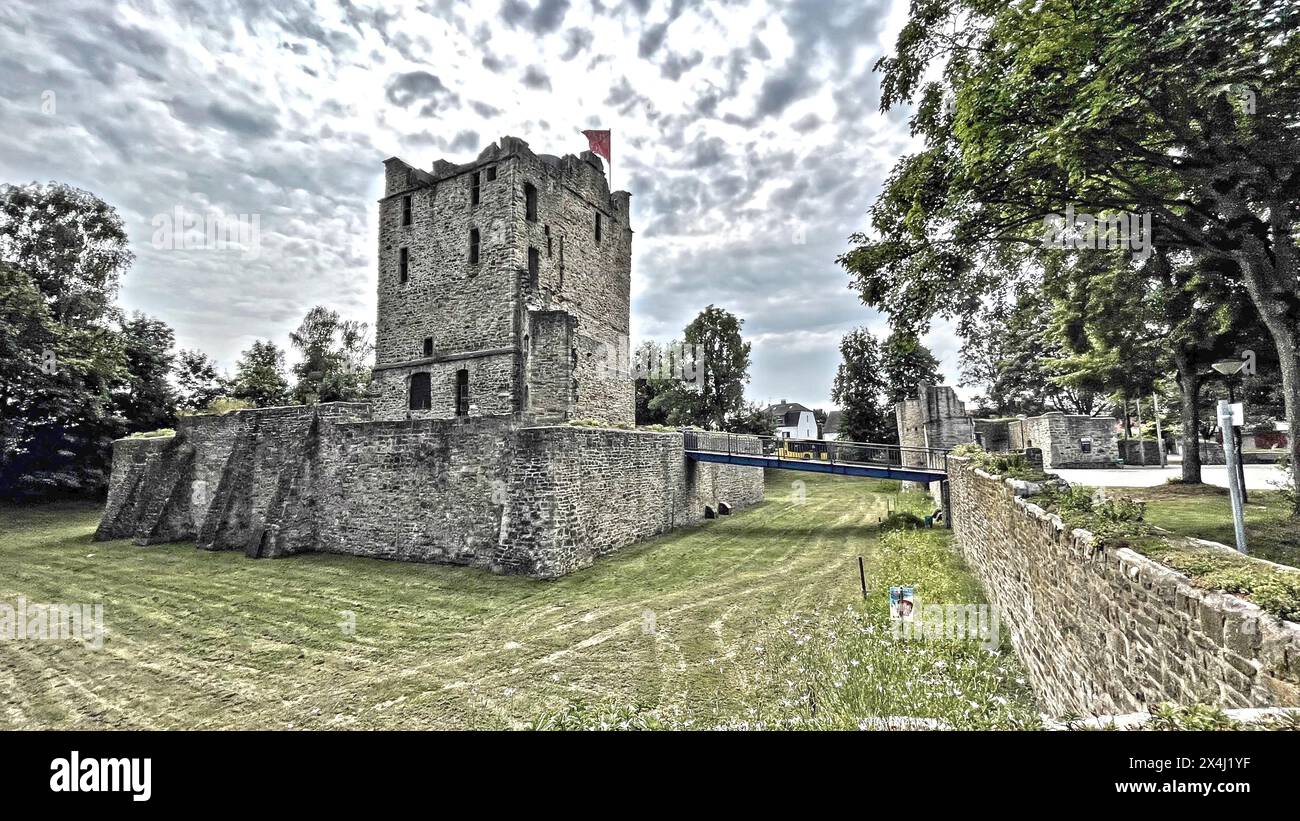 Photo in style of old historical postcard of ruins of former moated ...