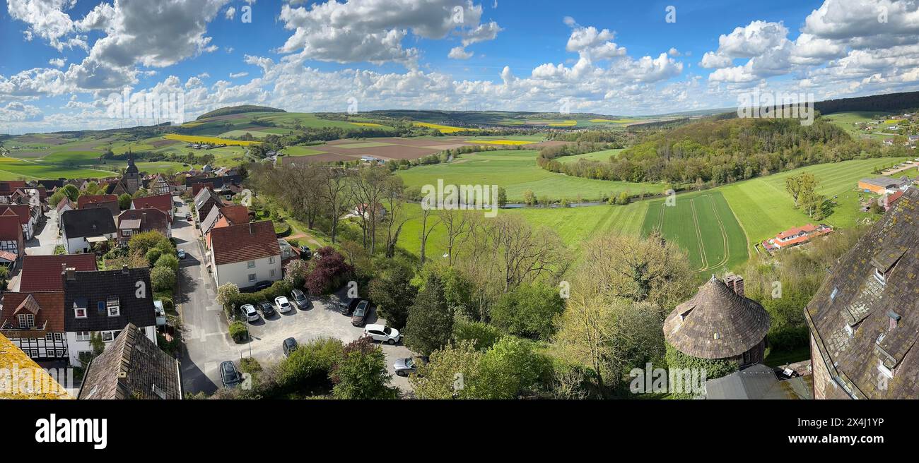 Panoramic view from large castle tower tower of 13th century castle ...