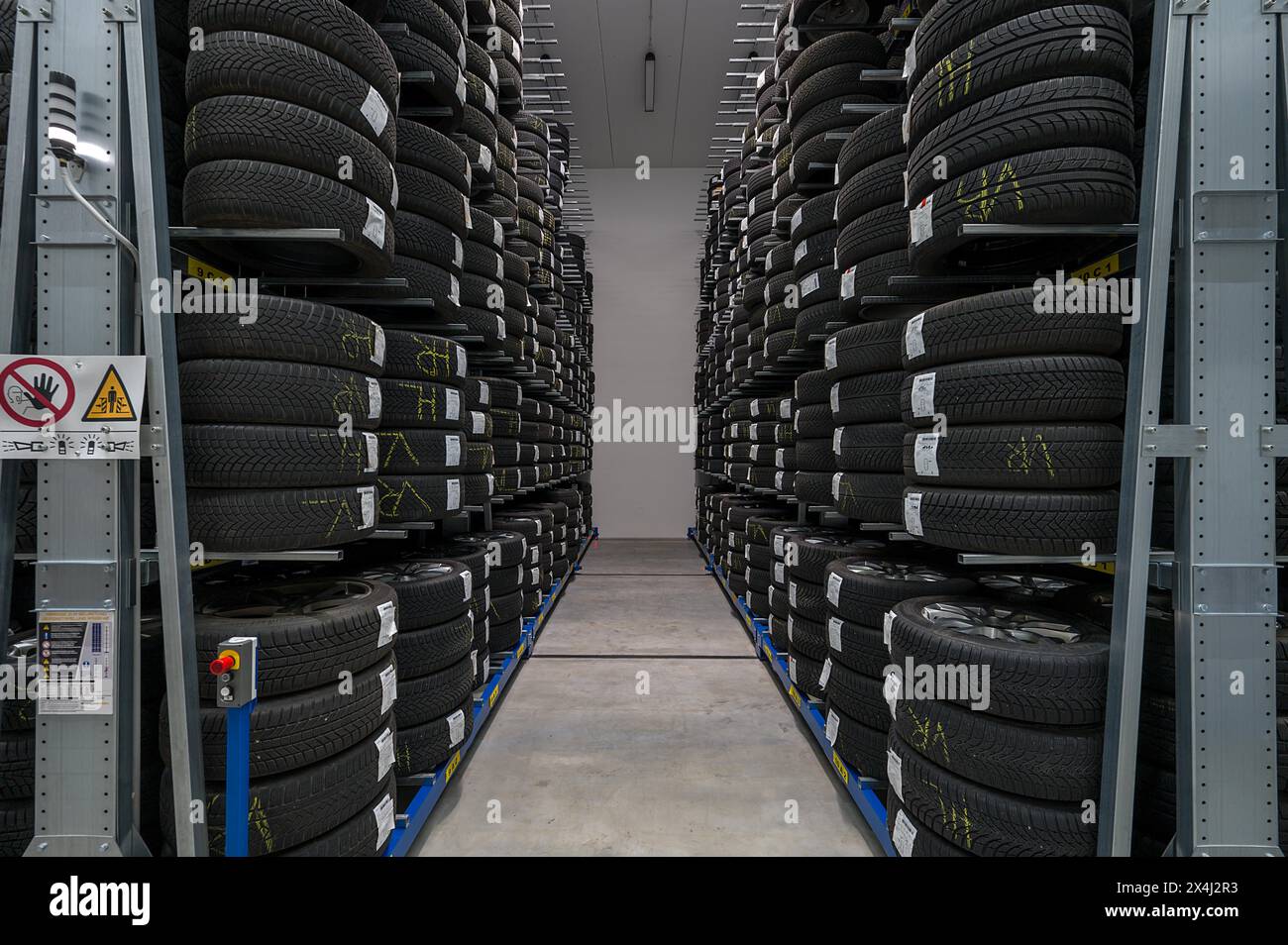 Modern tyre warehouse, storage of customer tyres, Bavaria, Germany ...