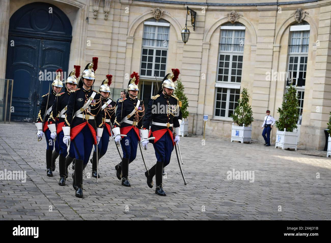French Republican Guard march before the welcome of French Prime ...