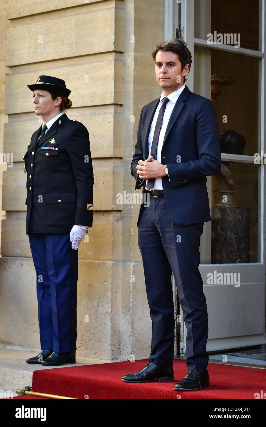 French Prime Minister Gabriel Attal looks on before welcoming Prime ...