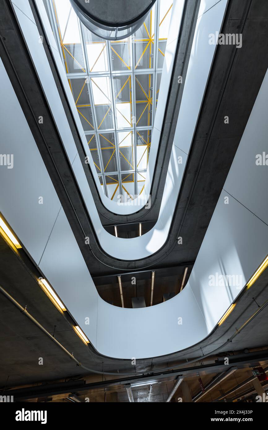 The interior of a modern designed architecture with elliptical shapes ...