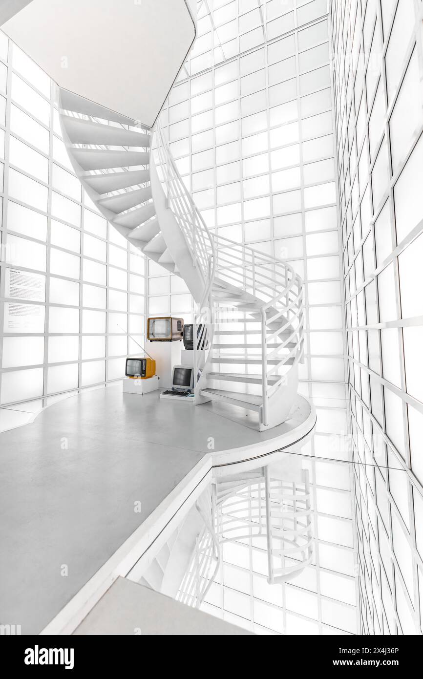Futuristic white staircase with curved lines in an interior, Deutsche ...
