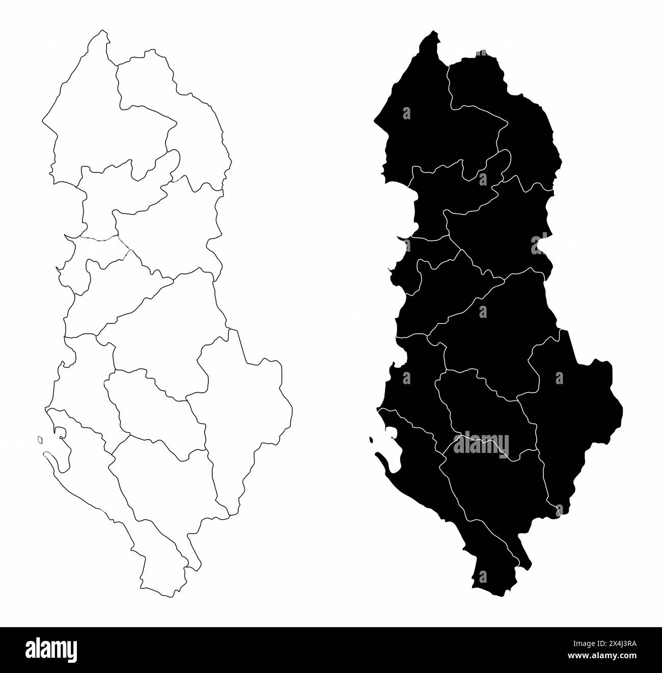 The black and white administrative maps of Albania Stock Vector Image ...