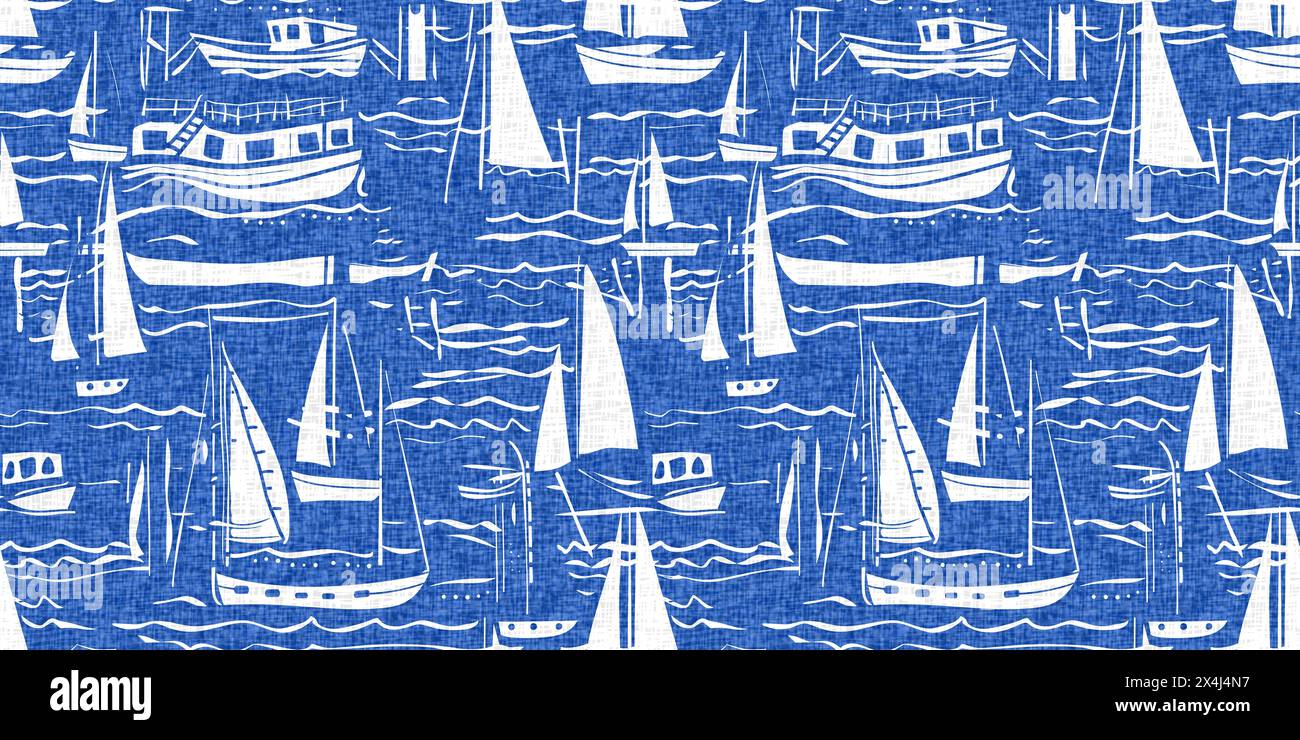 Coastal sail boat in azure ocean blue seamless border background ...