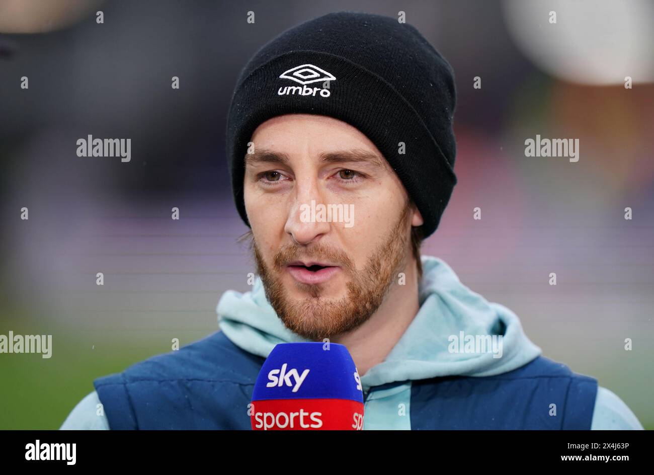 Luton Town captain Tom Lockyer speaking to Sky Sports before the ...