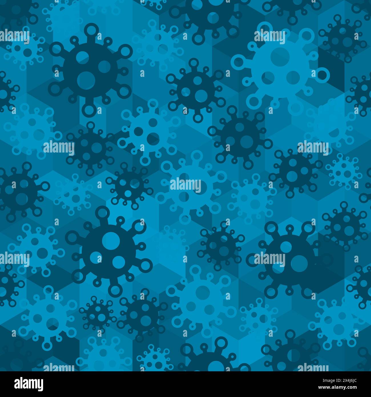 Asymmetrical virus pattern in aqua on an electric blue background Stock ...