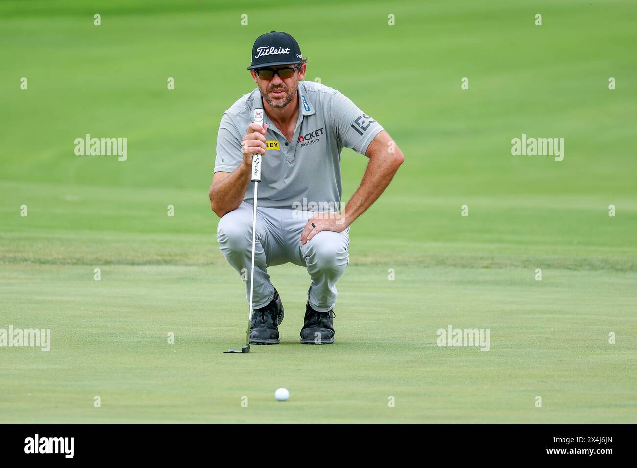 McKinney, TX, USA. 03rd May, 2024. Lanto Griffin sizes up his putt on ...