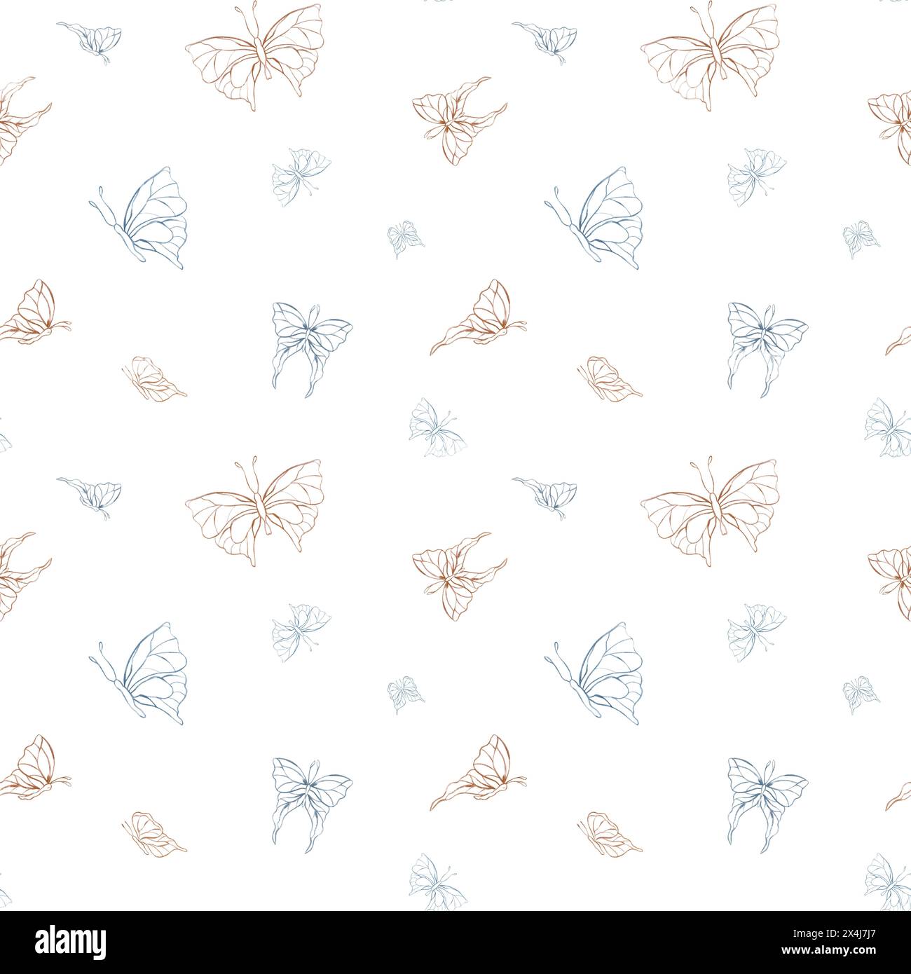 Golden and silver doodle butterflies. Seamless pattern of abstract ...