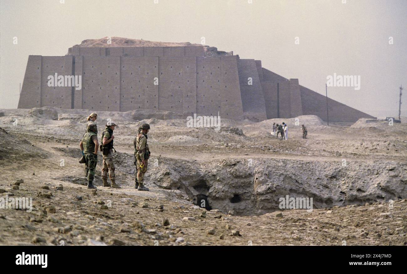 First Gulf War: 2nd April 1991 Coalition soldiers explore the ruins of ...