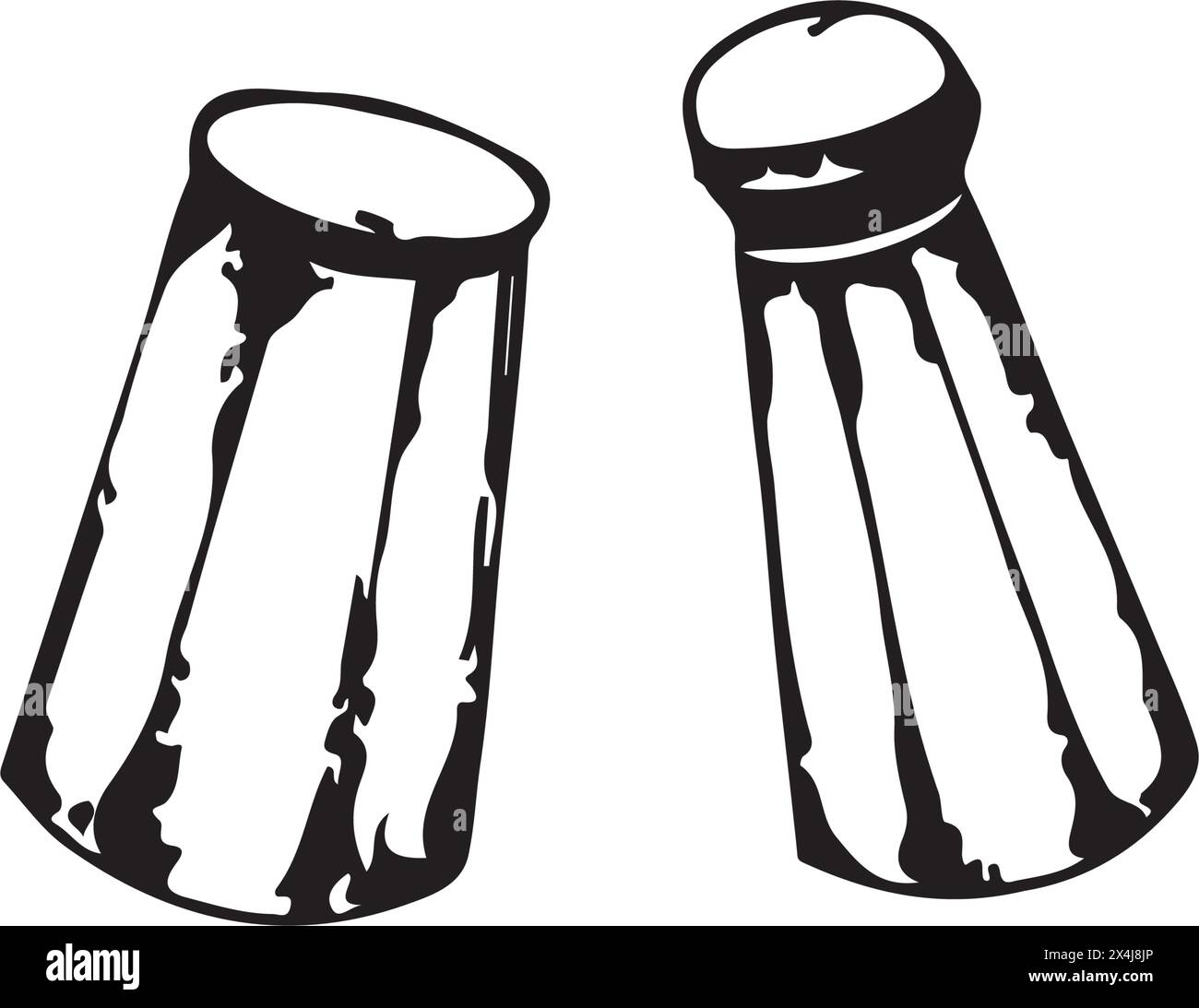 Salt shaker and salt mill drawn in vector in black on a white ...