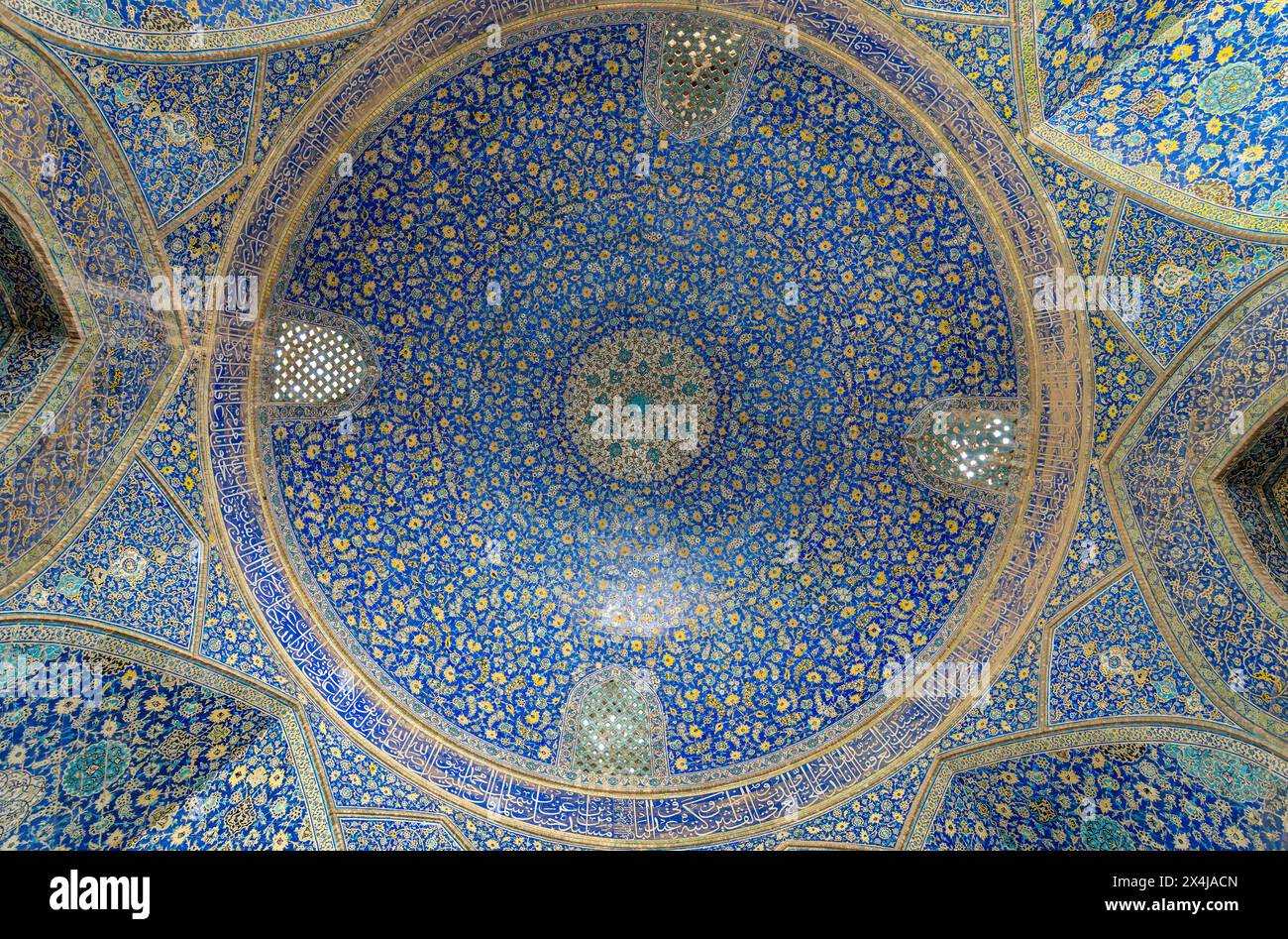 Stunning Persian-Islamic architecture with minarets and intricate tiles in vibrant blue tones ...