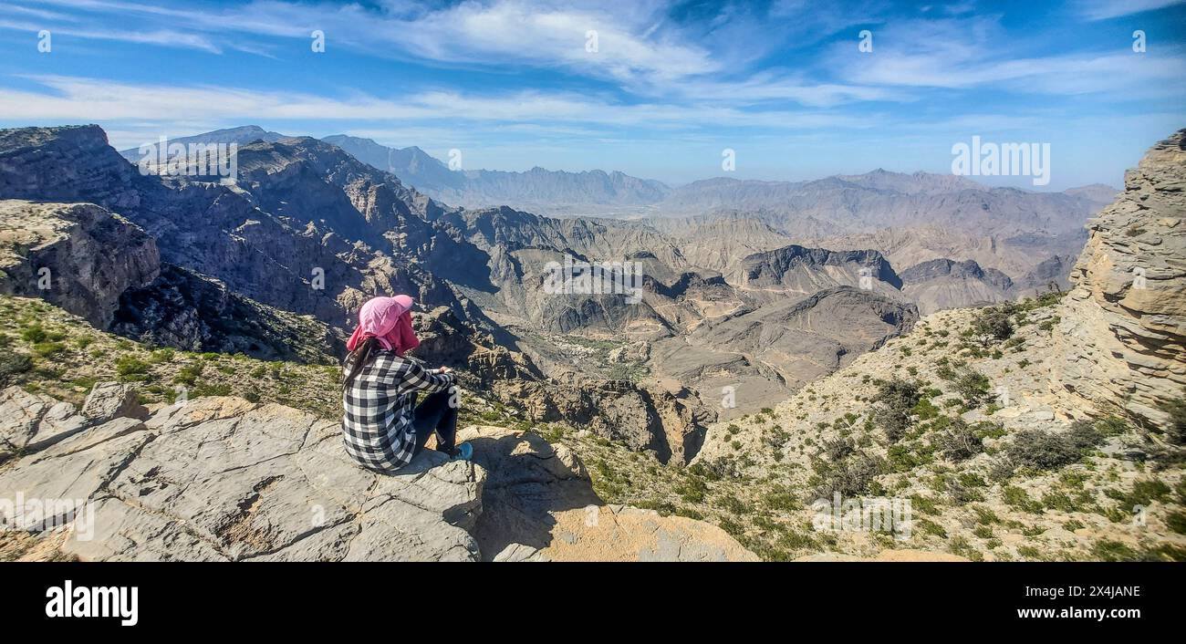 High above Hat village and Wadi Ban Auf, Western Hajar Mountains, Ash ...
