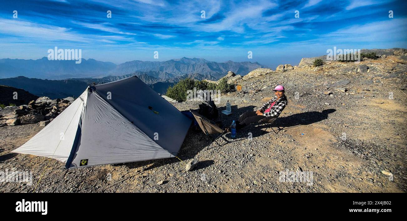 Camping above Wadi Ban Auf, Western Hajar Mountains, Ash Sharaf, Oman ...
