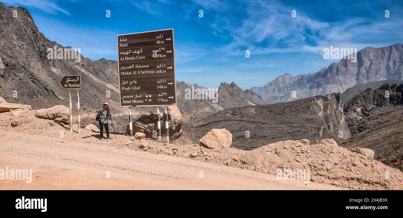 The wild road through Snake Canyon and Wadi Ban Auf at sunrise, Western ...