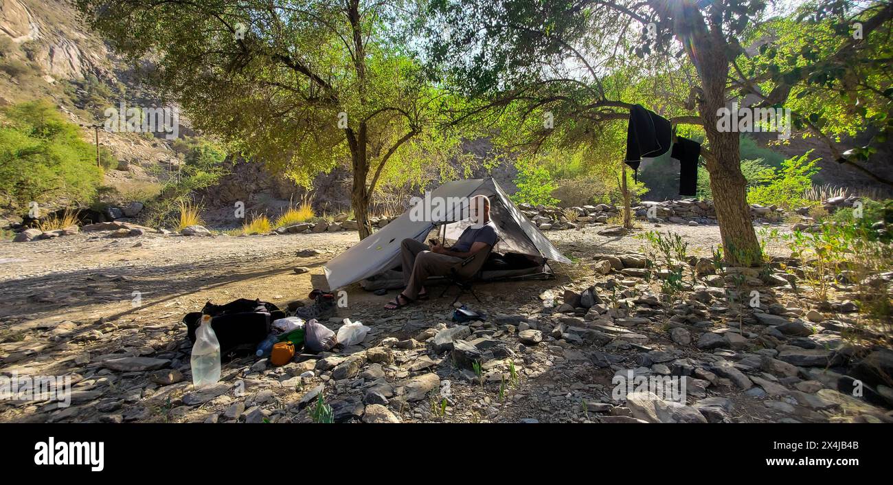 Camping in Wadi Ban Auf, Western Hajar Mountains, Ash Sharaf, Oman ...