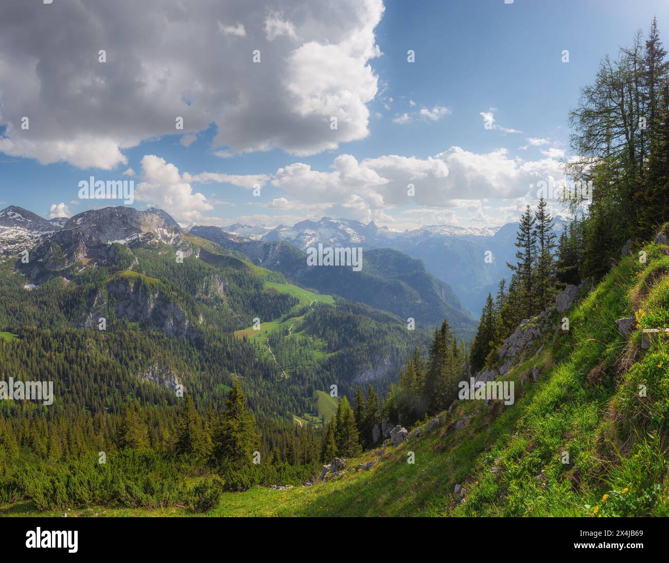 Beautiful view of mountain valley with tracks near Jenner mount in ...