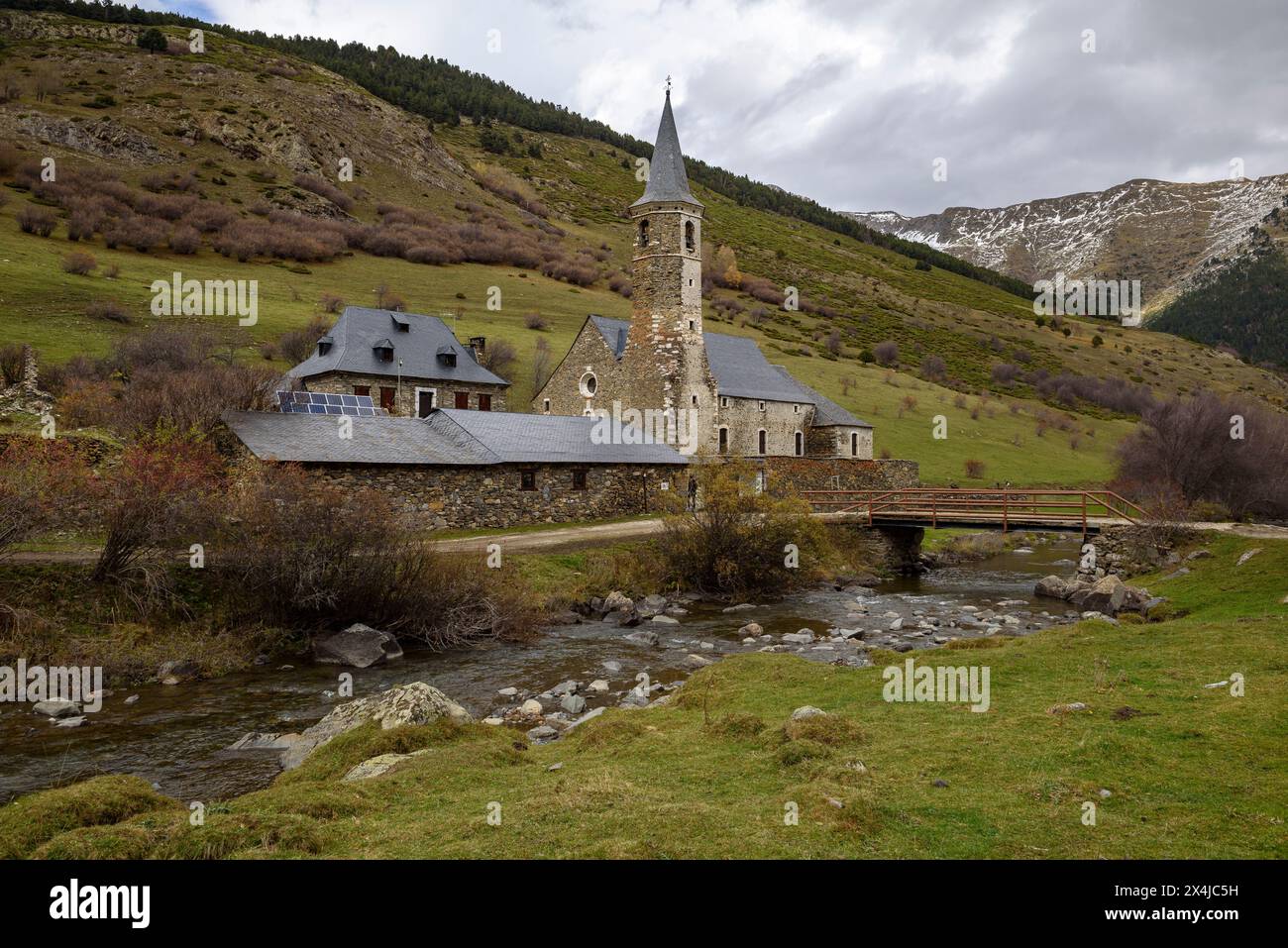 Montgarri refuge and sanctuary on a cloudy autumn day. In the ...