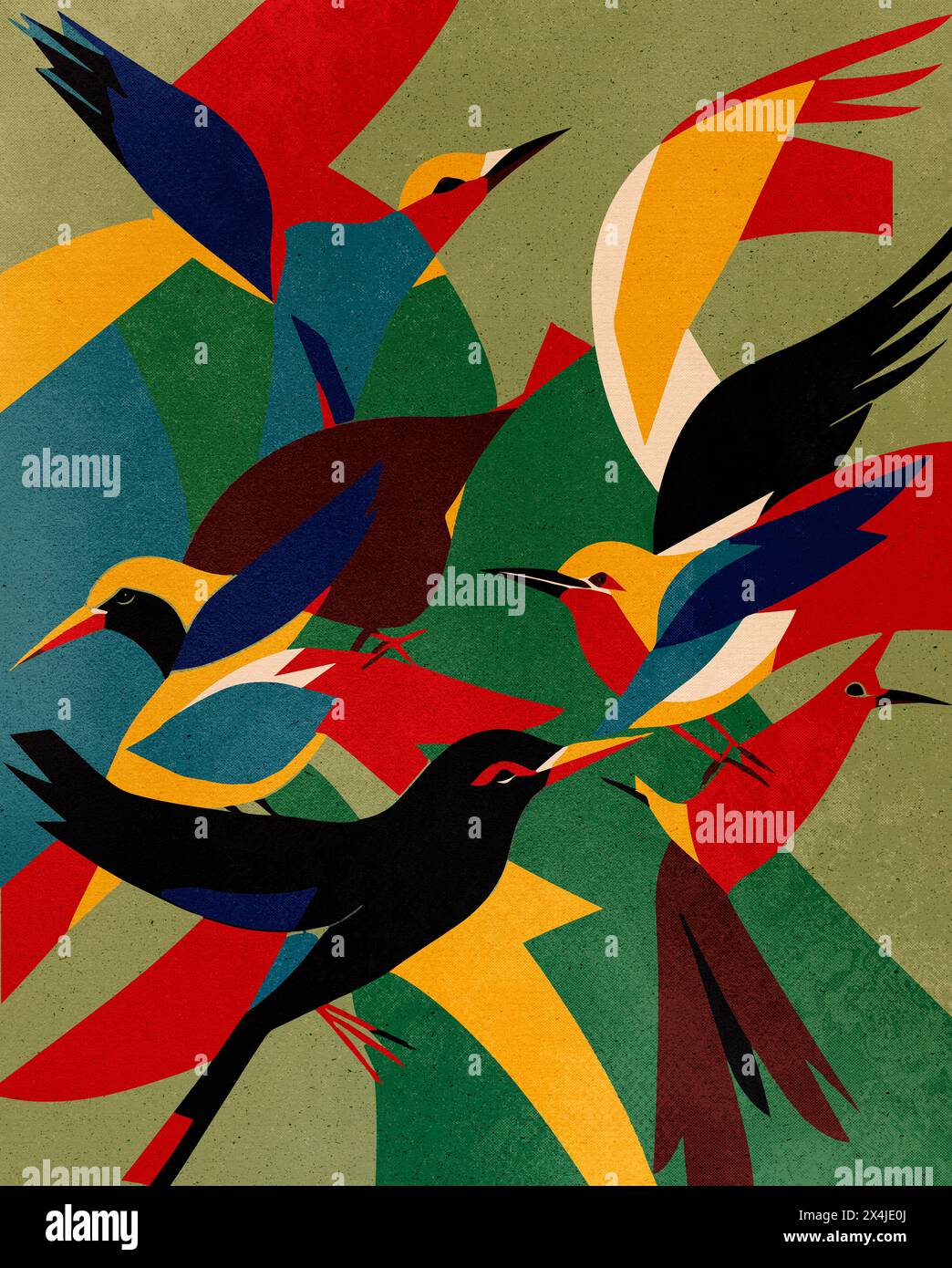 Birds in Flight. Retro Poster Stock Photo - Alamy