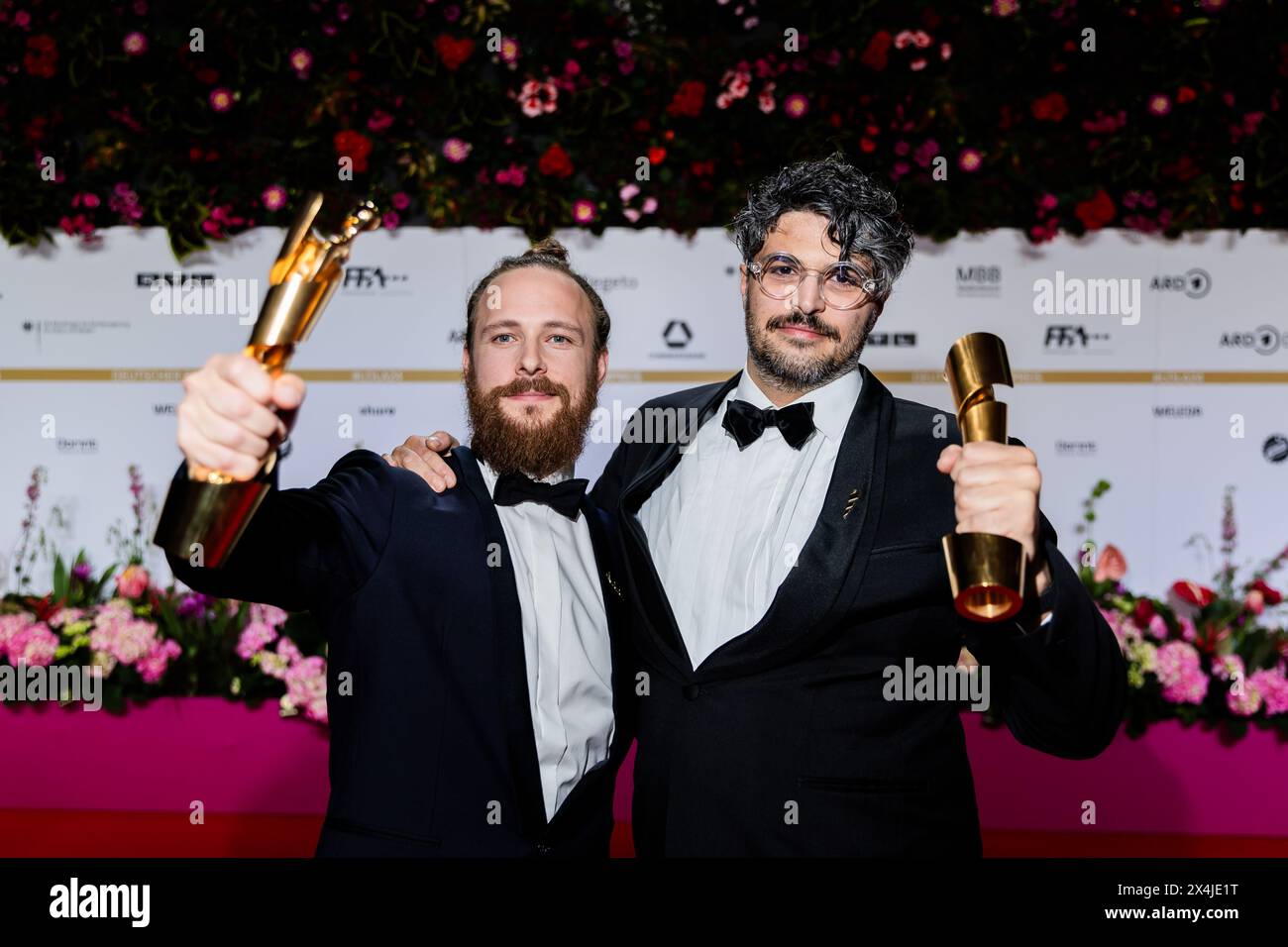 Berlin, Germany. 03rd May, 2024. Adrian Meyer (l) and Kariem Saleh receive the Lola for Best ...