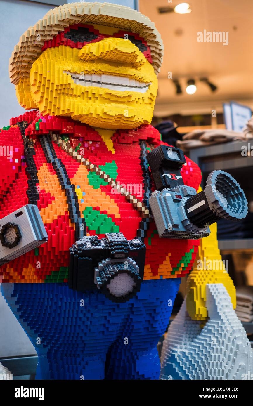 Copenhagen, Denmark - April 7, 2024: Huge Lego sculpture of a smiling ...